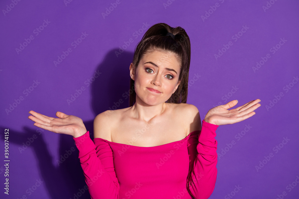 Sorry i cant help you. Photo of frustrated girl shrug shoulders ...