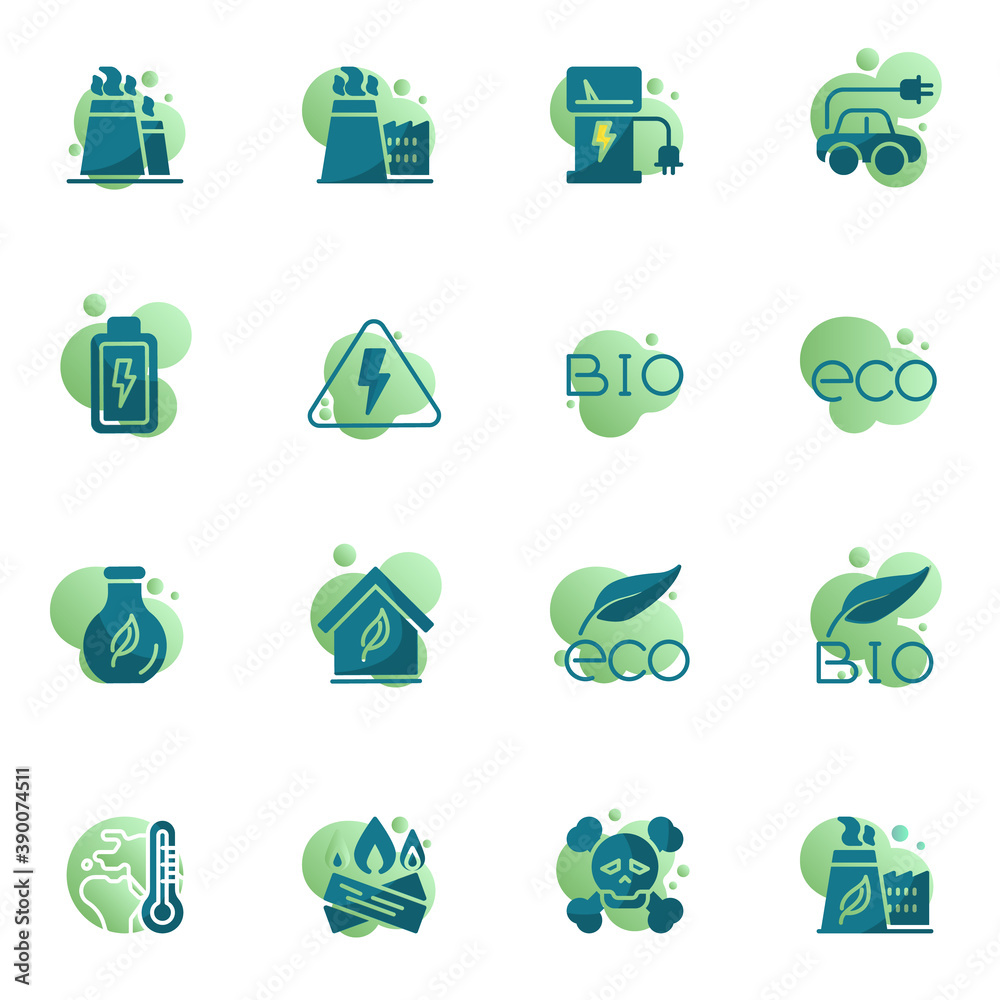 Eco and bio elements collection, ecology flat icons set, Colorful ...