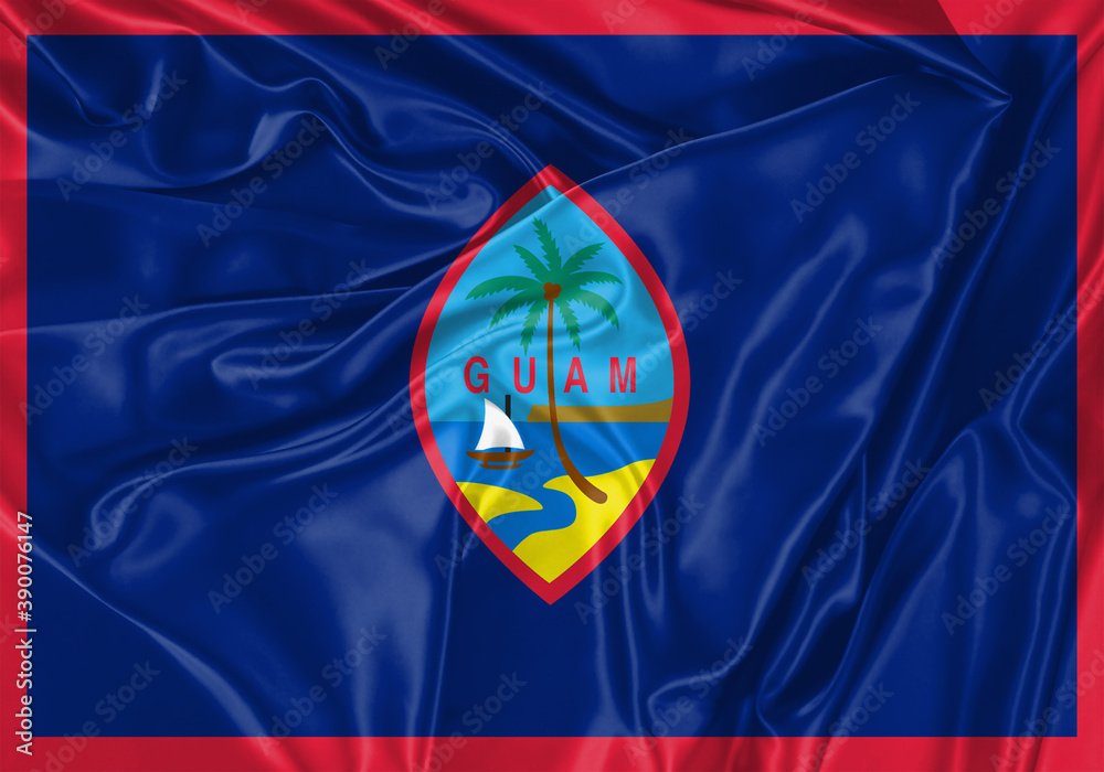 Guam flag waving in the wind. National flag on satin cloth surface ...