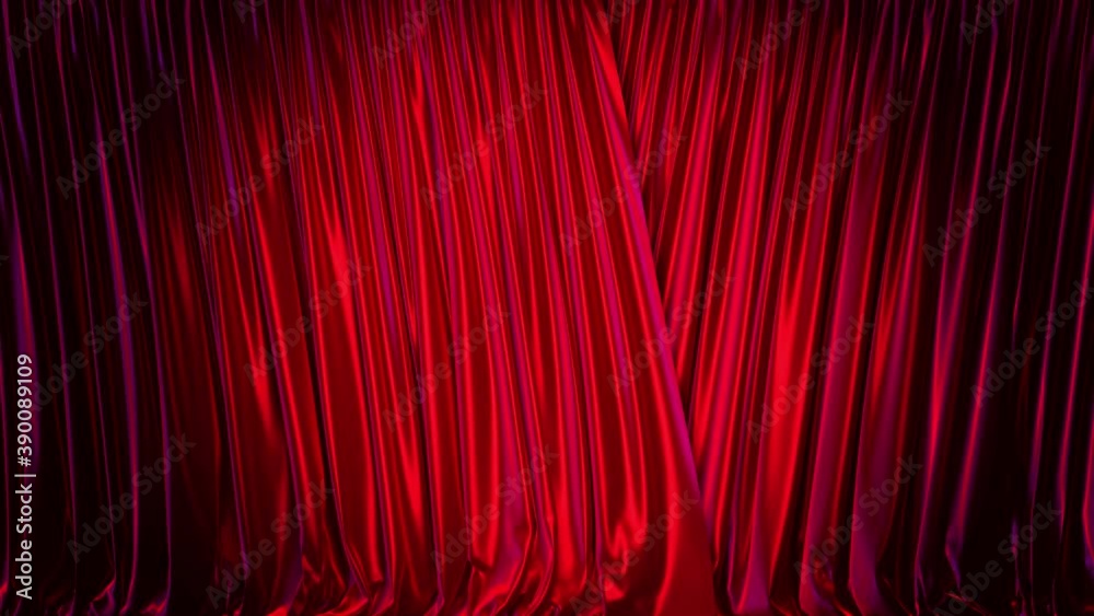 Realistic 3D animation of the red stage curtains rendered in UHD, alpha ...