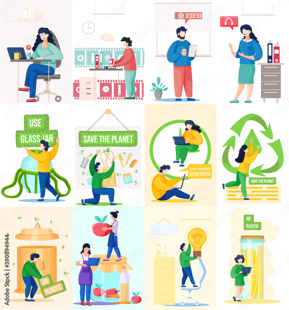 People in ofiice working, communicating and save the planet ecological ...