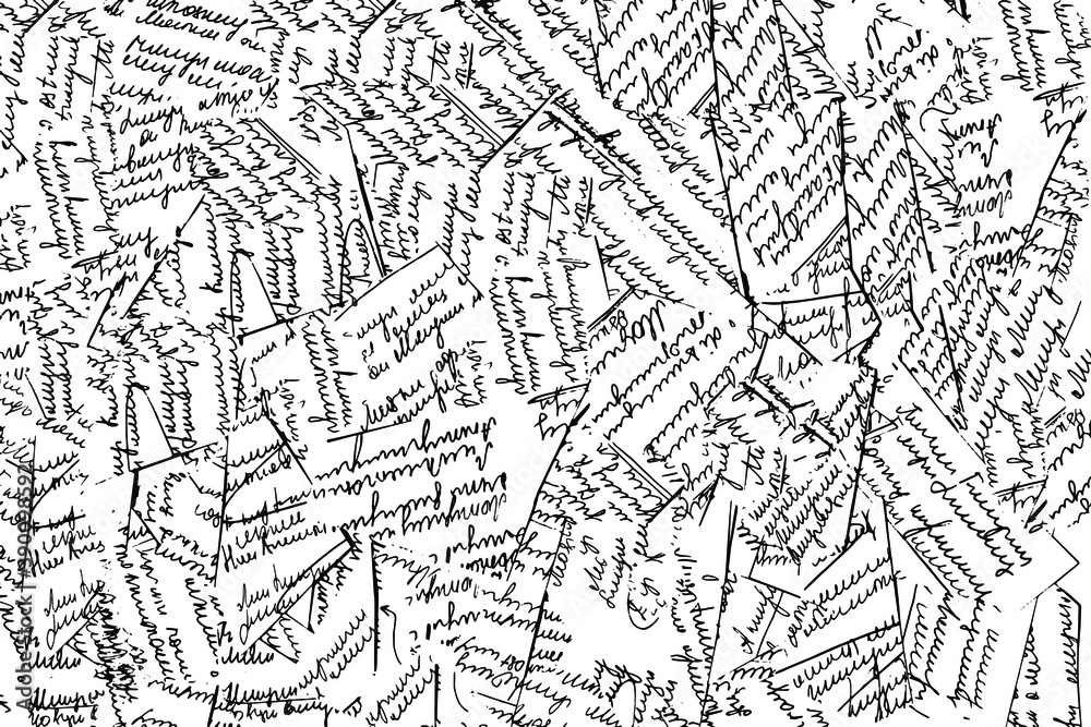 Grunge texture of unreadable handwritten text, letter clippings ...