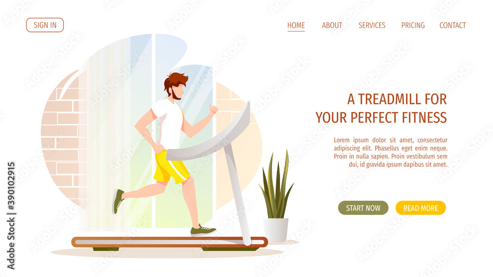 Young man running on a treadmill at home. Running, Sport training ...