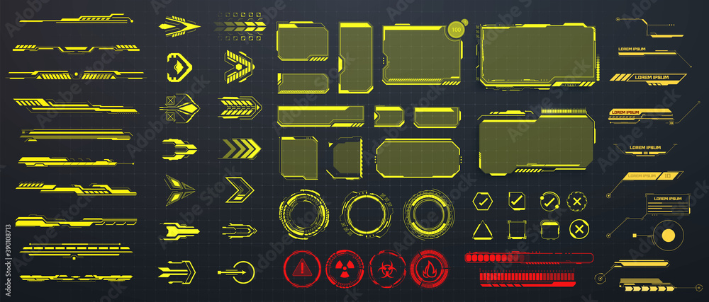 Large set of frames, circles and arrows in a futuristic style. Set of Sci Fi Modern User ...