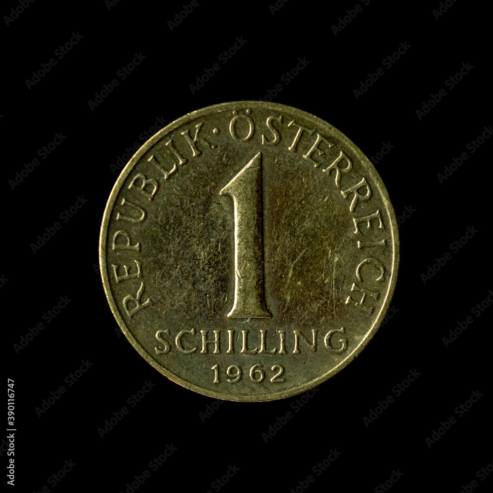 1962 Austrian One Schilling coin isolated on the black background Stock ...
