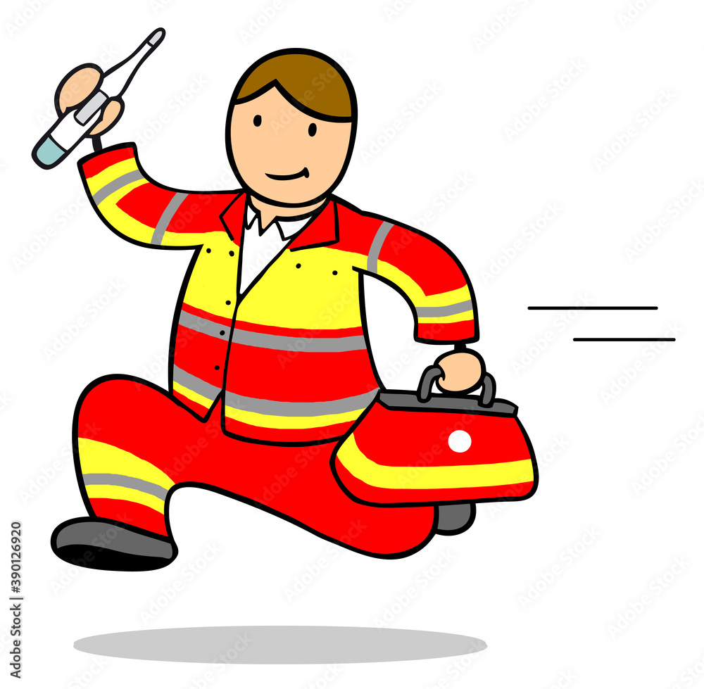 Cartoon Sanitäter oder Notarzt läuft zum Einsatz Stock Illustration ...