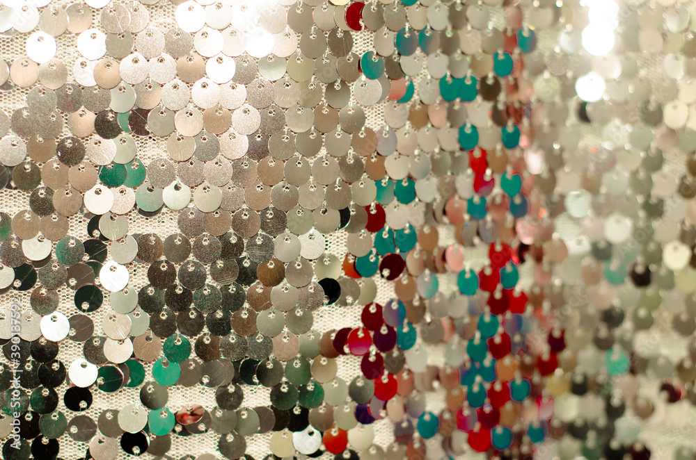 Silver patterned texture. Elegant fabric in art Deco style with round ...