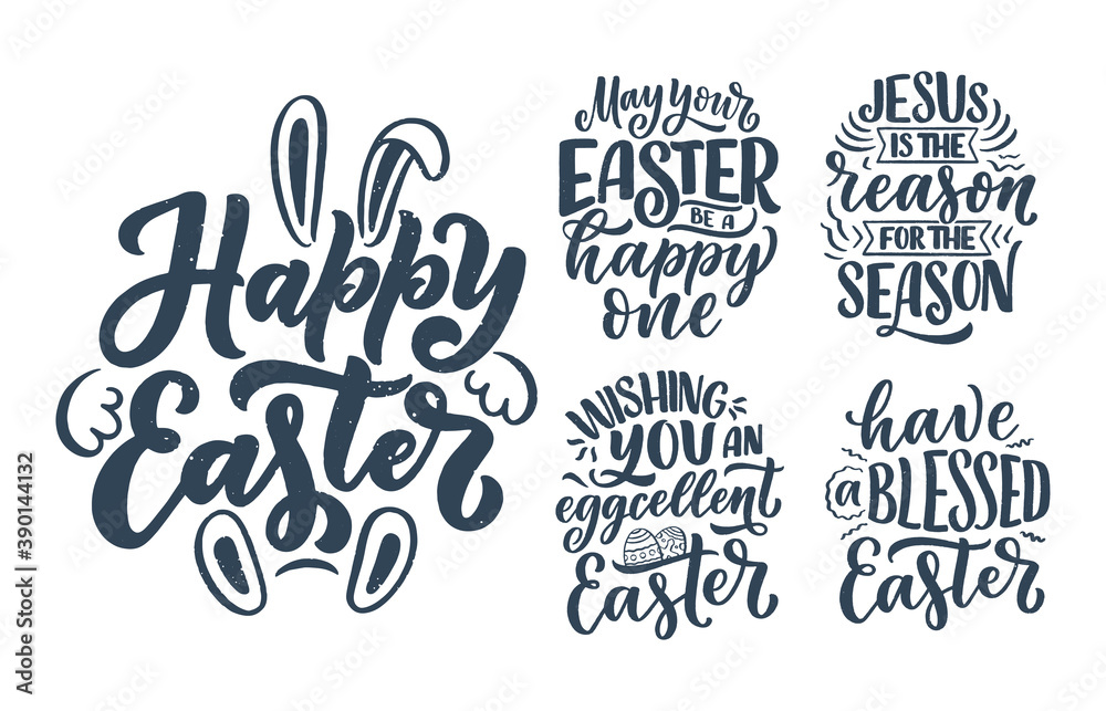Set with calligraphy lettering slogans about Easter for flyer and print ...