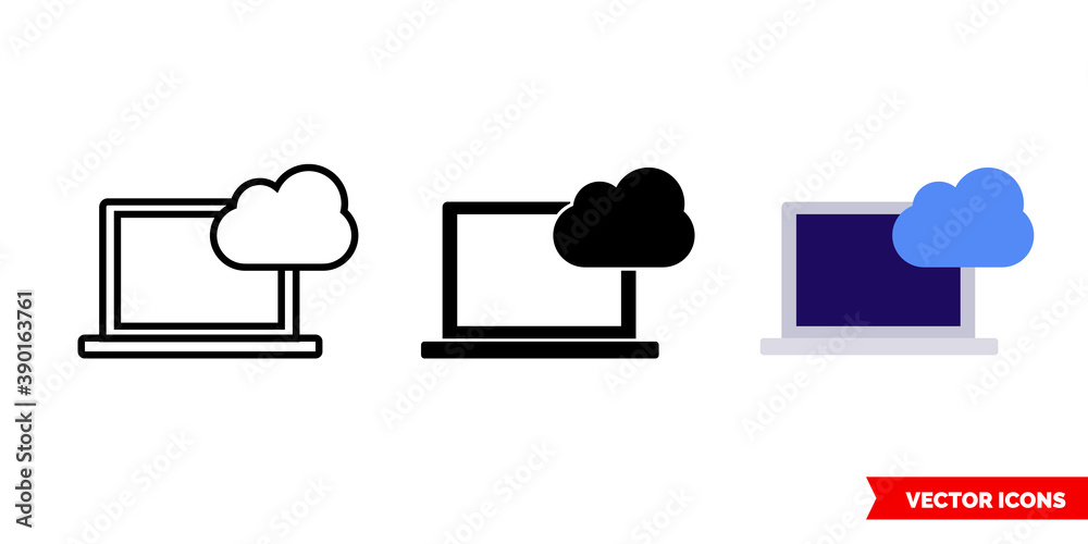 Cloud computing icon of 3 types color, black and white, outline ...