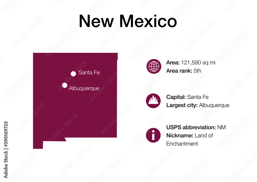 Map of New Mexico state with political demographic information and ...