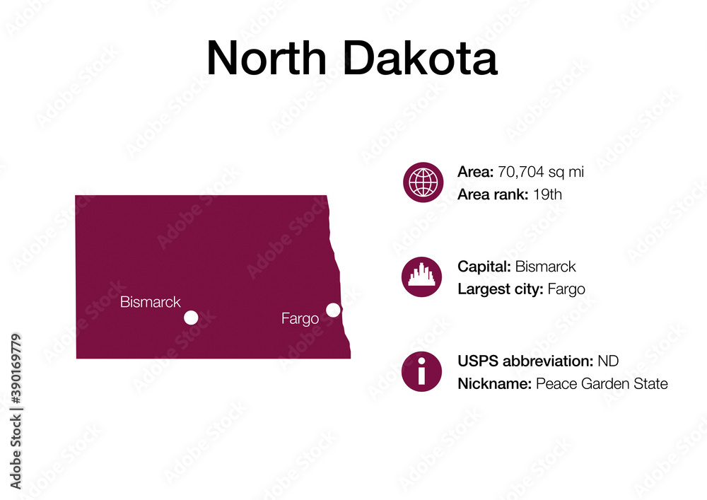 Map of North Dakota state with political demographic information and ...