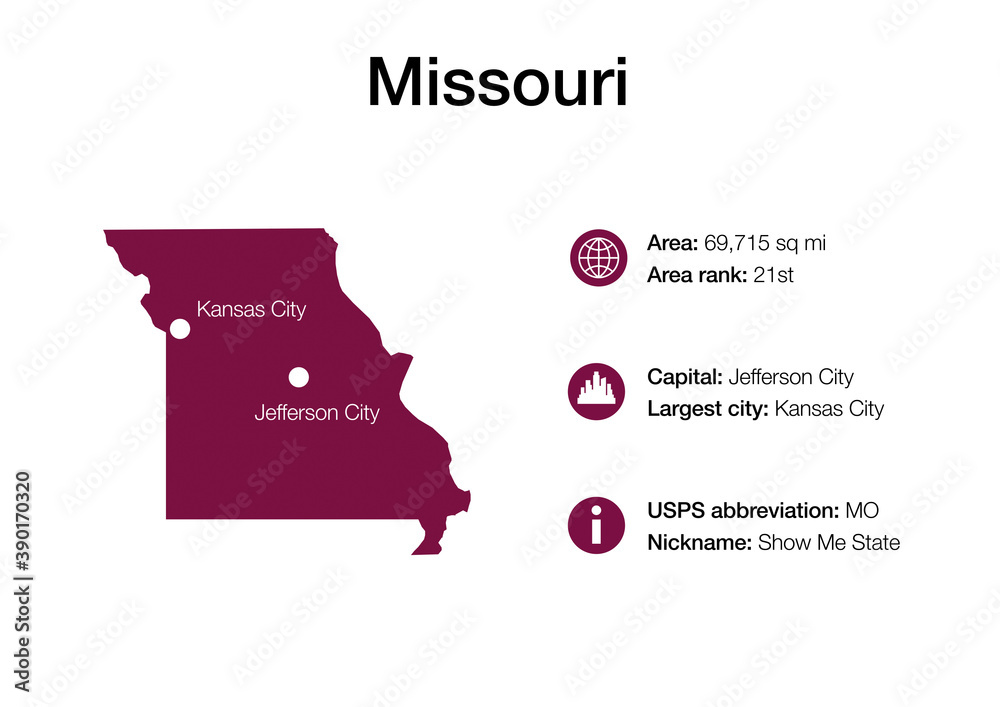 Map of Missouri state with political demographic information and ...