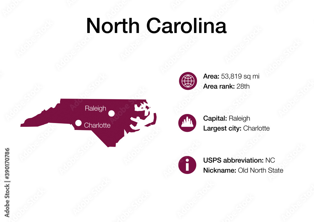 Map of North Carolina state with political demographic information and ...