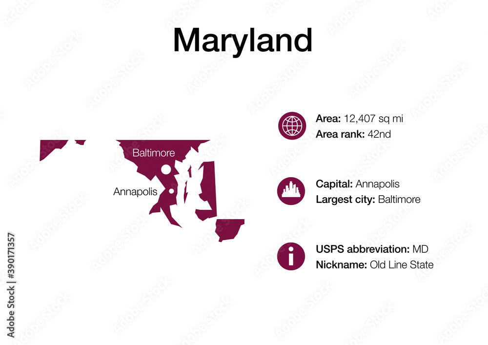 Map of Maryland state with political demographic information and ...