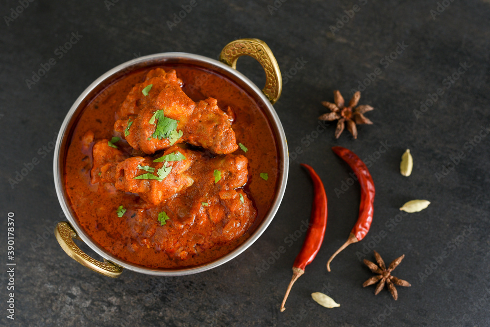 Spicy red chicken curry. Goan style chicken vindaloo. Butter chicken ...