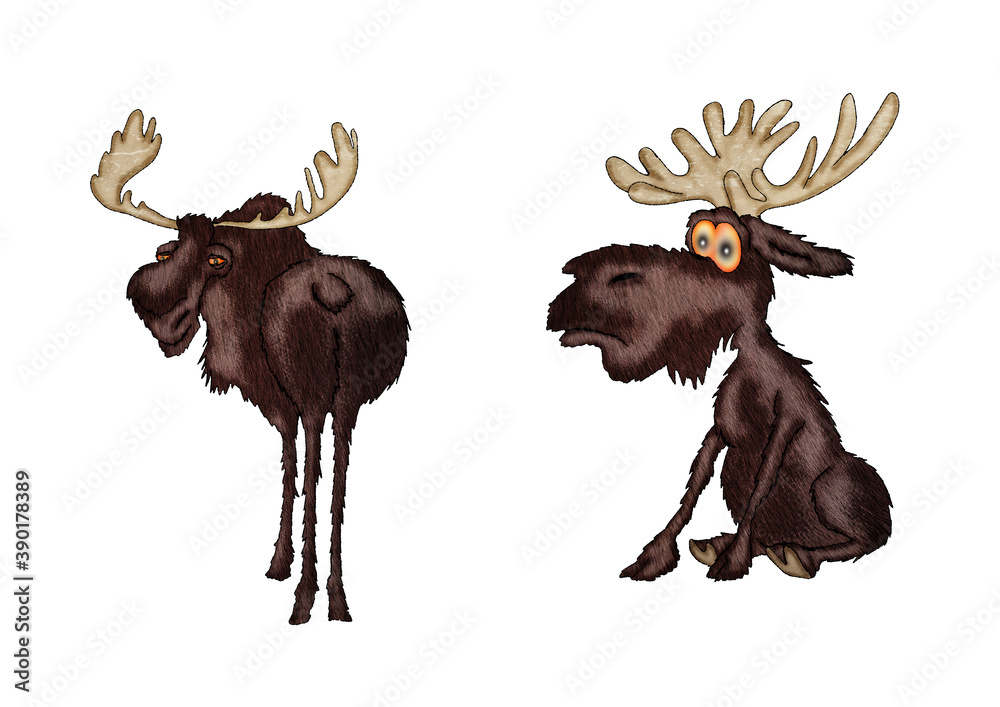 Elk in two versions. Cartoon illustration on a white background. Stock ...