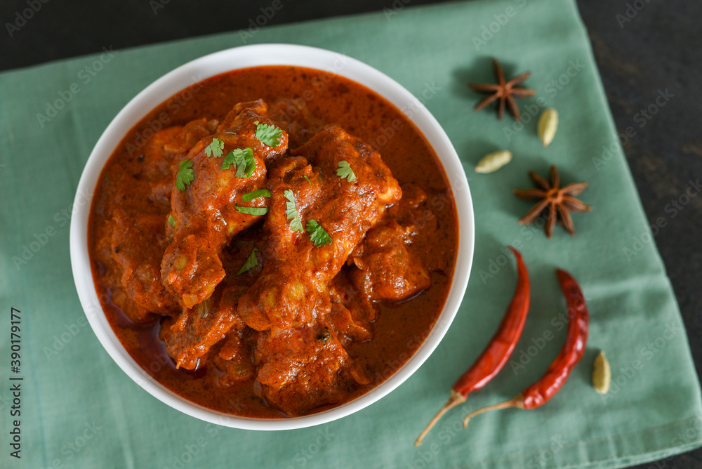 Spicy red chicken curry. Goan style chicken vindaloo. Butter chicken ...