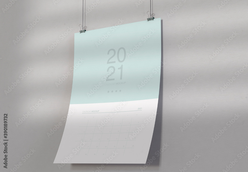 Mockup of Vertical Calendar Hanging on Wall Stock Template | Adobe Stock