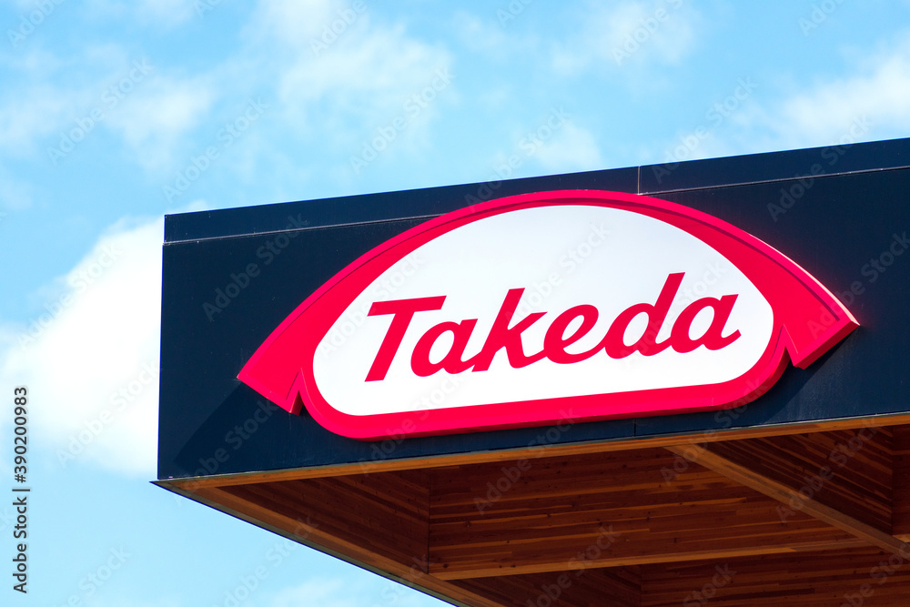 Takeda logo sign the office building of Takeda Pharmaceutical Company ...