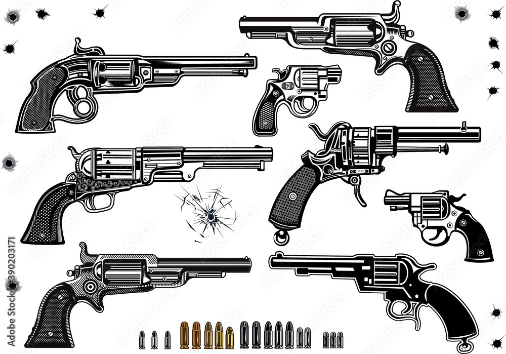 Guns: Revolver collection set of Bullet. Bullet Hole Stock Vector ...