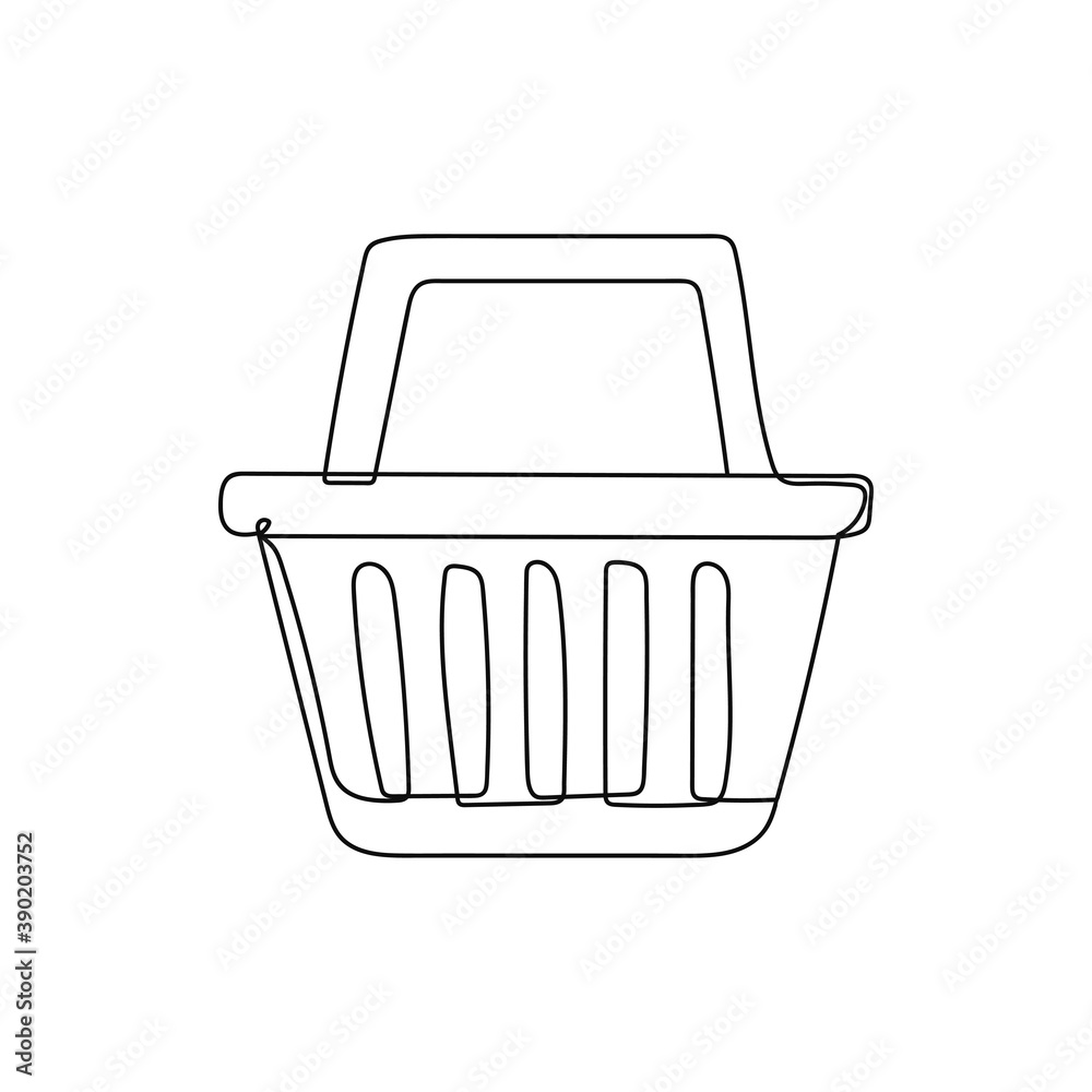 Shopping basket. One line drawing. Vector illustration continuous line ...