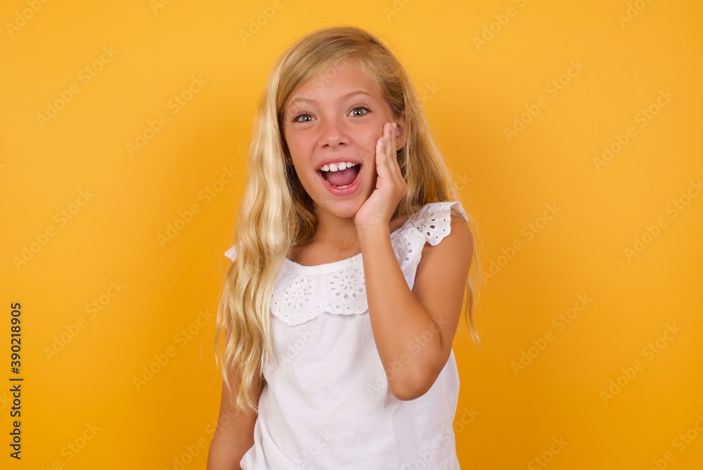 Shocked, astonished Beautiful Caucasian young girl standing against ...