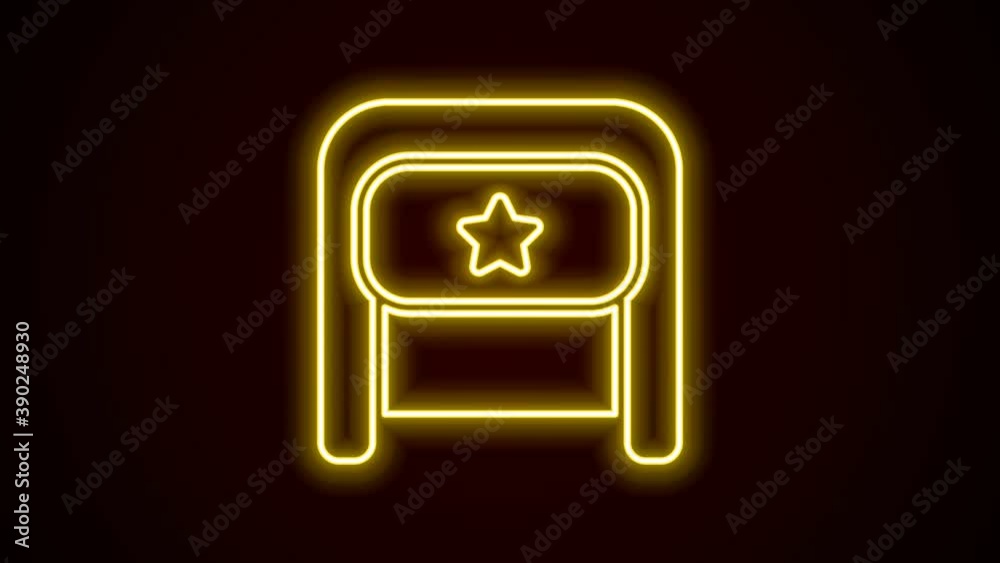 Glowing neon line Ushanka icon isolated on black background. Russian ...