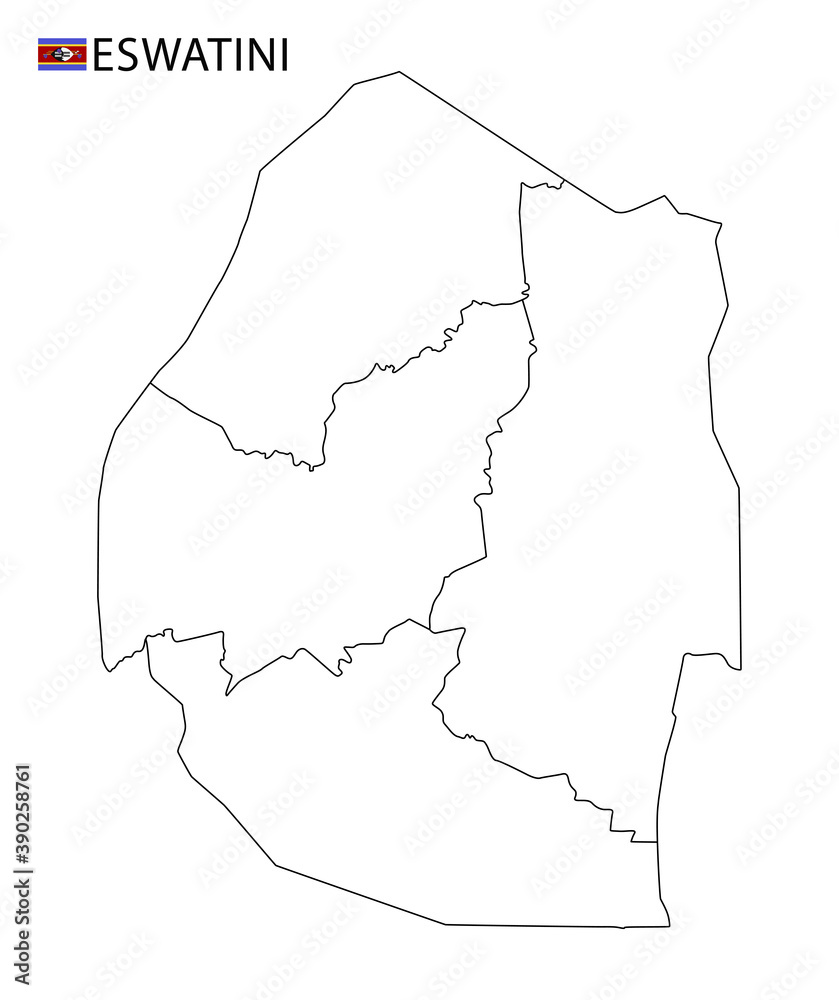 Eswatini map, black and white detailed outline regions of the country ...
