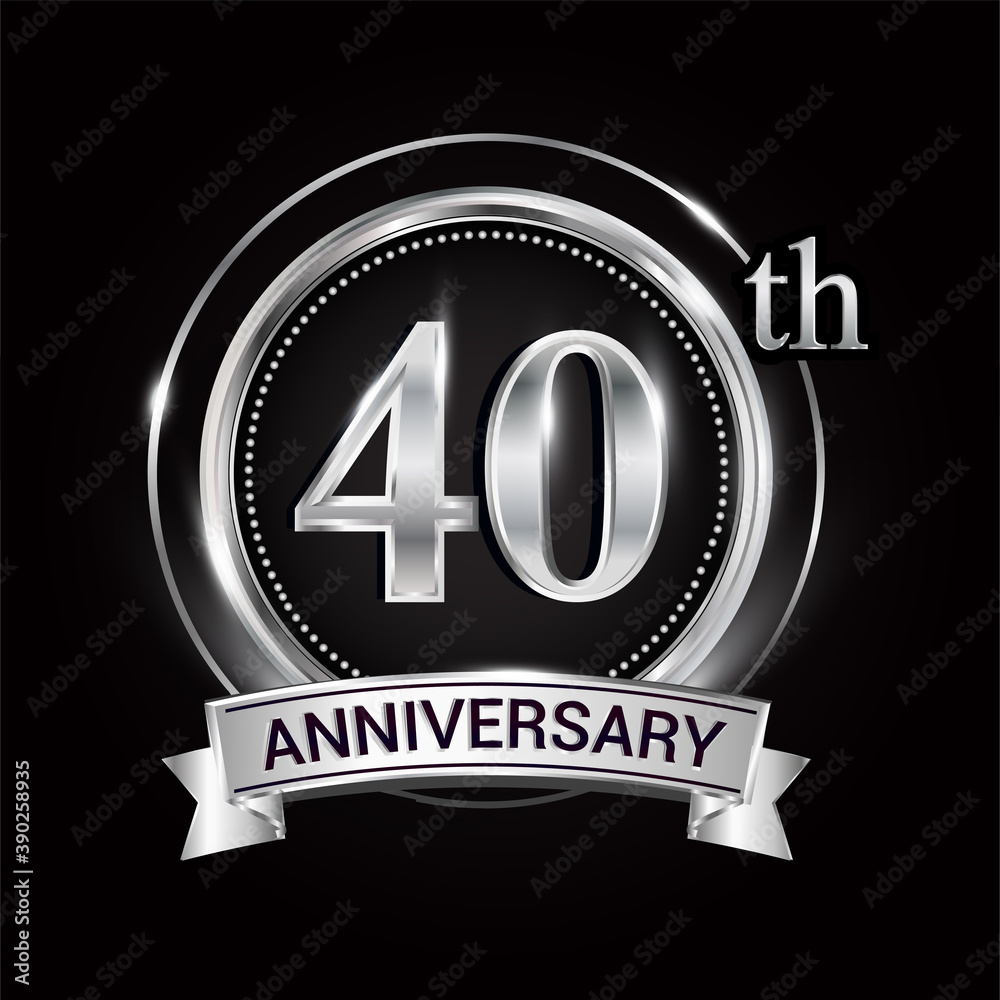40th silver anniversary logo with ribbon and ring Stock Vector | Adobe ...