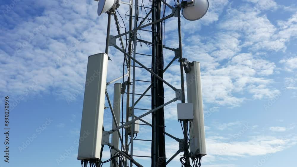 Telecommunications tower carrying broadcasting antennas for 3G, 4G and ...