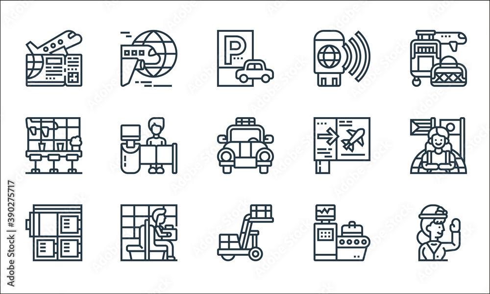 airport line icons. linear set. quality vector line set such as air ...