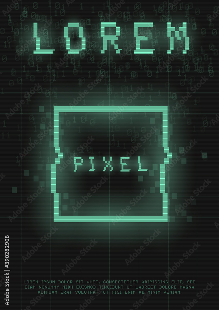 Retrofuturistic poster with a cyber glitch pixel rectangle. Cyberpunk ...