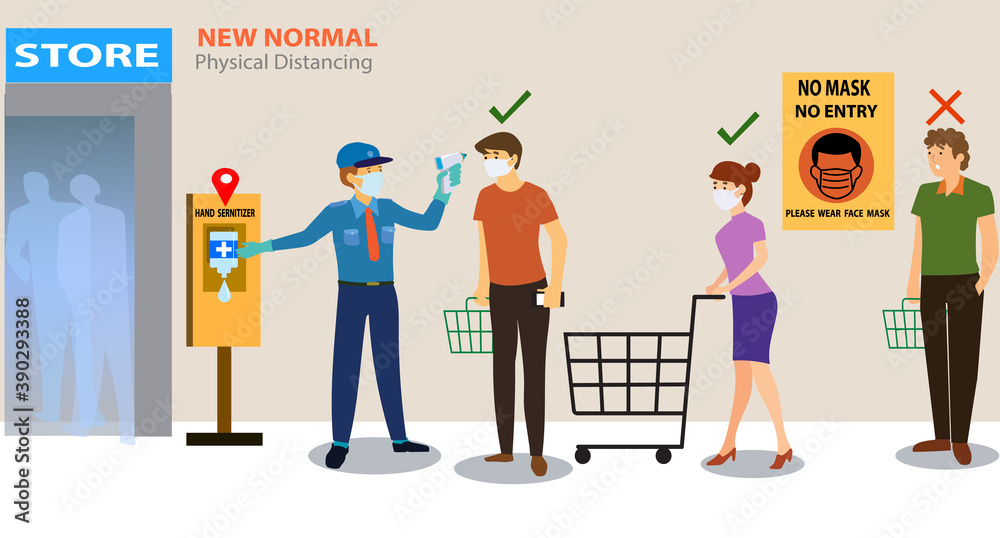 New normal concept and physical distancing people keep distance from ...