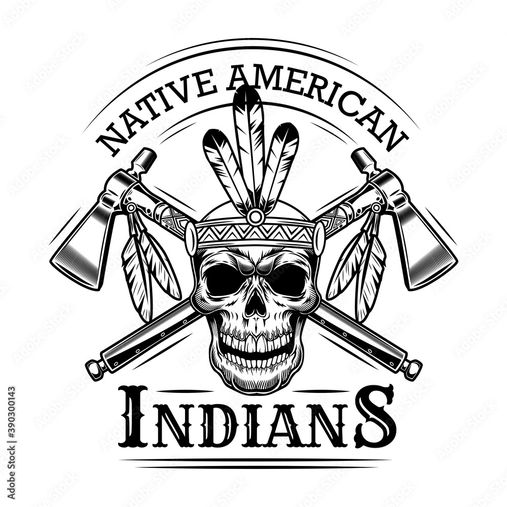 Native American skull vector illustration. Head of skeleton with ...