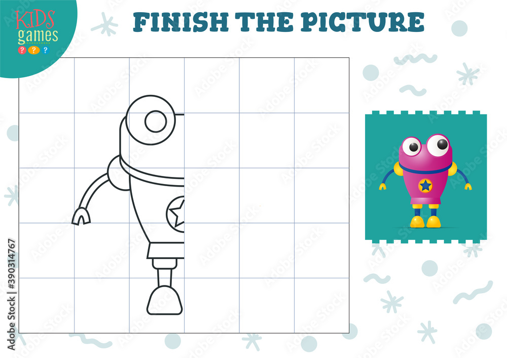 Complete the picture vector illustration. Finish and coloring game for ...
