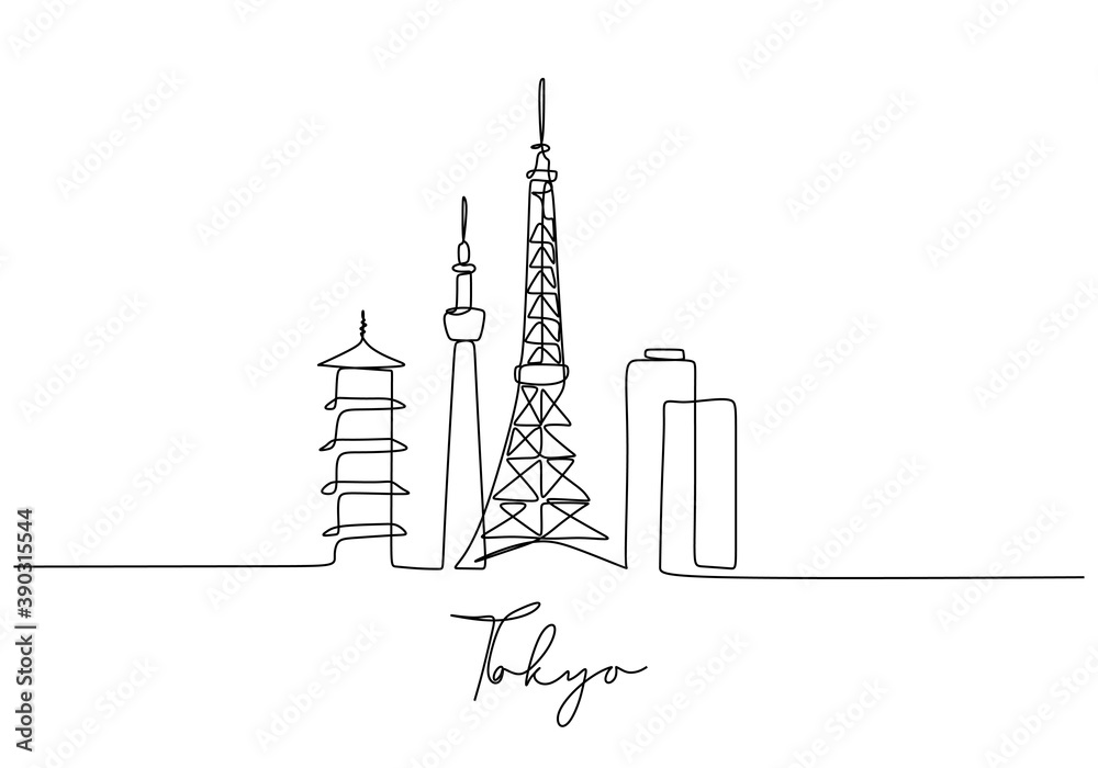 One line style Tokyo city skyline. Simple modern minimalistic style ...