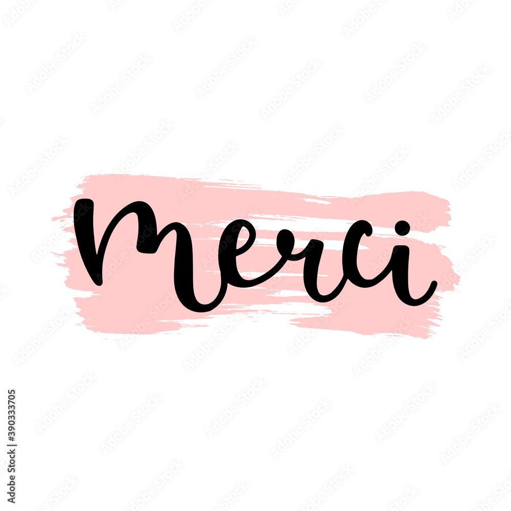 Merci word hand drawn lettering. Modern bounce calligraphy ink in black ...