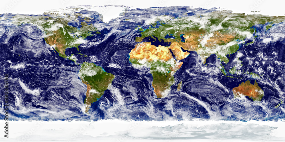 Equirectangular map of the clouds and storms on Earth planet. Elements ...