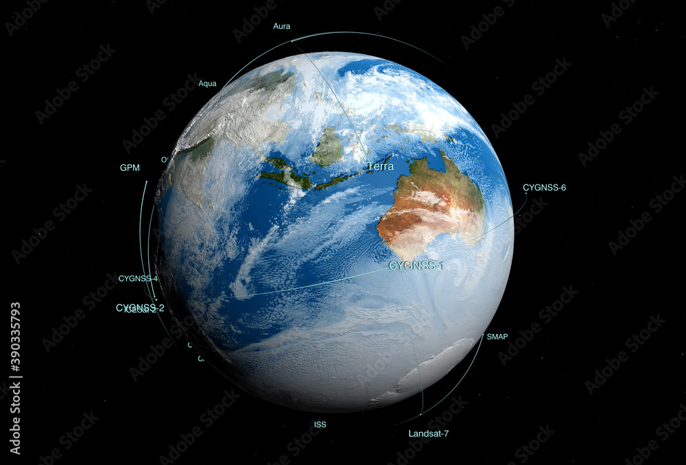 Earth with actual observing spacecrafts and satellites. 5G and ...