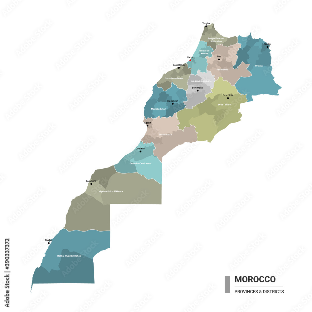 Morocco higt detailed map with subdivisions. Administrative map of ...