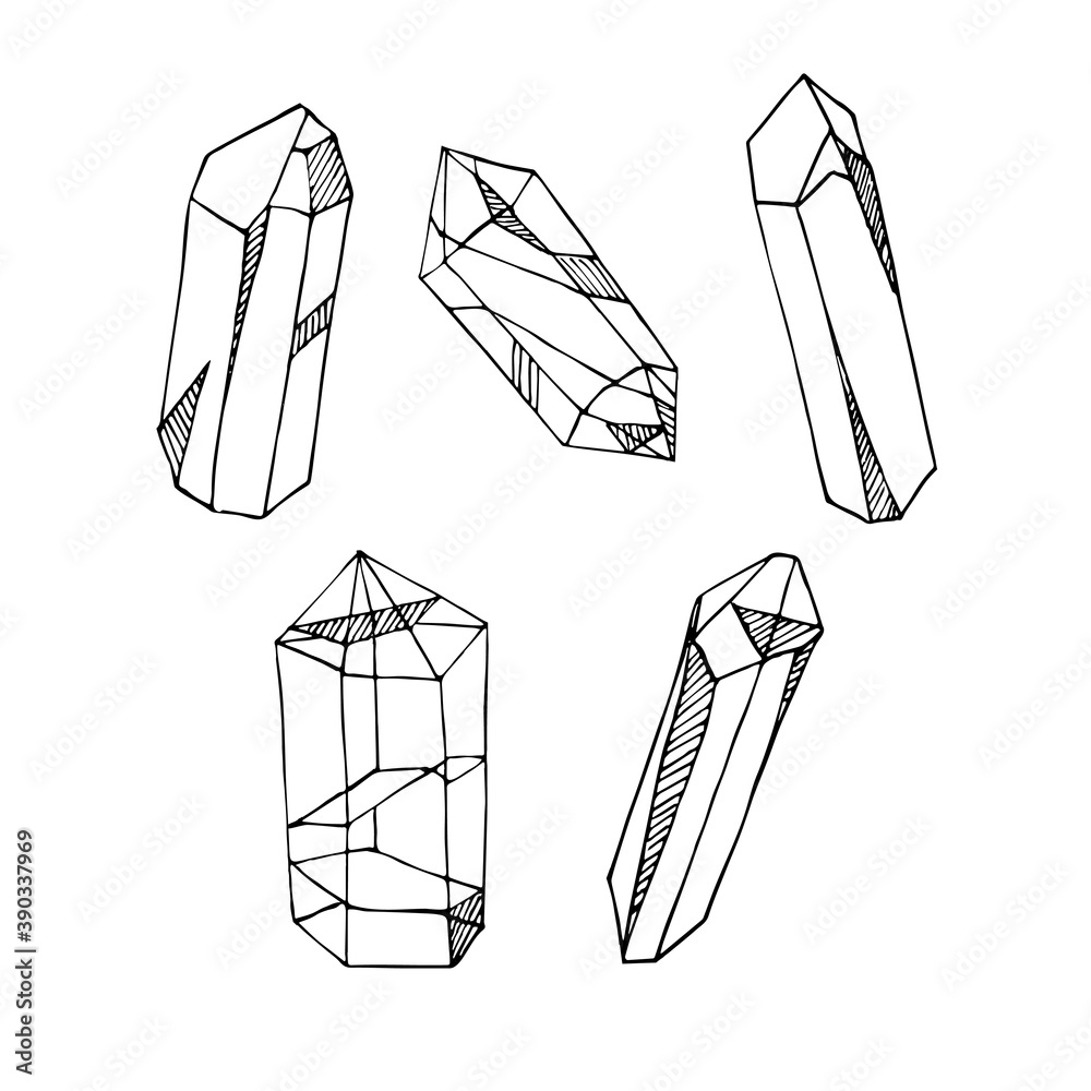 Hand drawn vector illustration of crystals. Magical outline clipart for ...