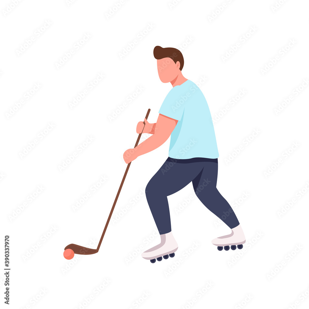 Hockey player flat color vector faceless character. Athlete with stick ...