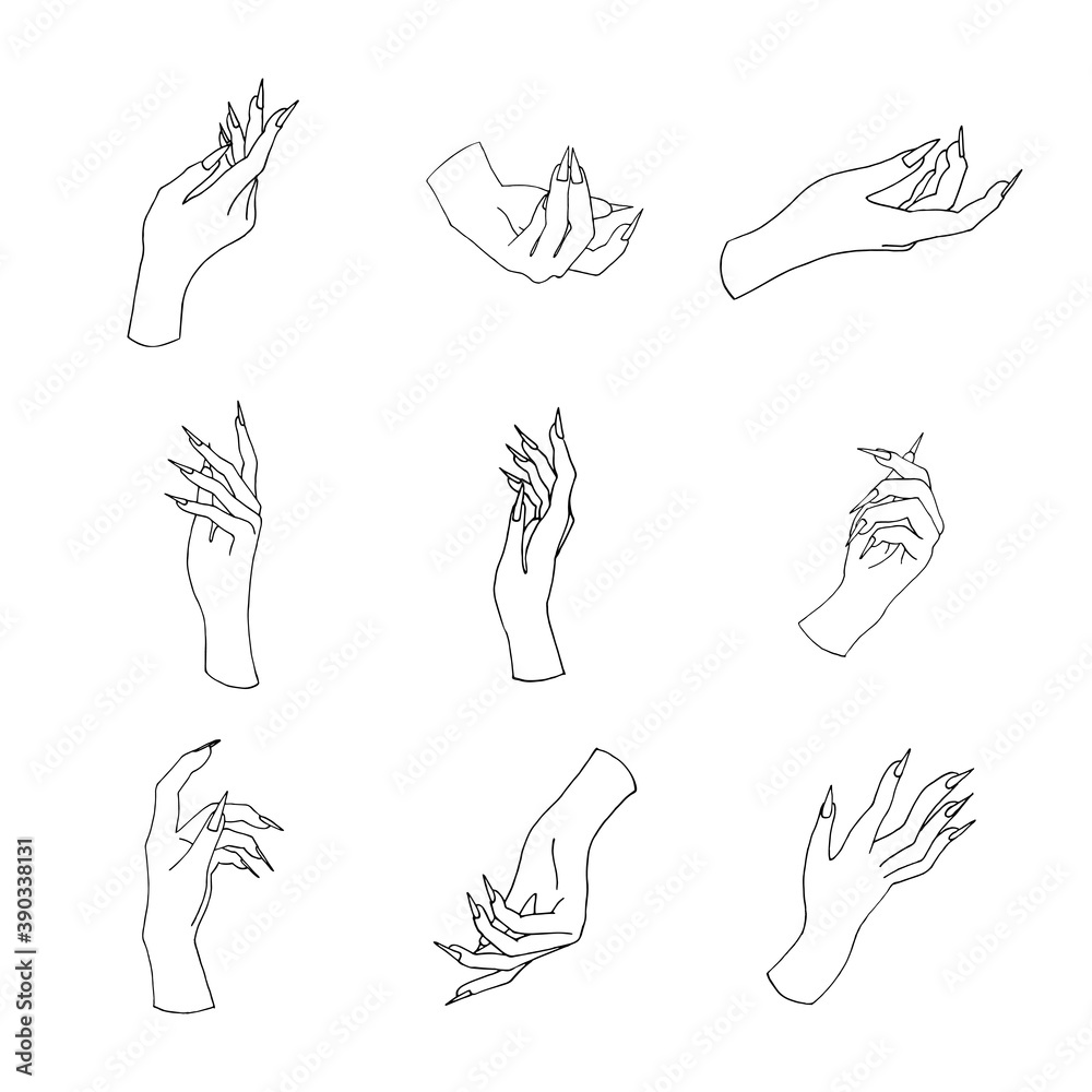 Hand drawn vector illustration of woman hands. Magical outline clipart ...