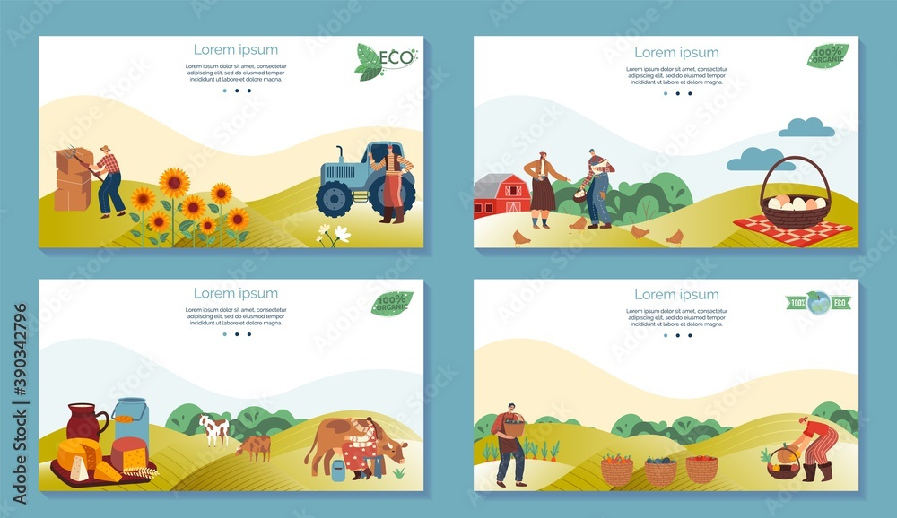 Farm agriculture product vector illustrations. Cartoon flat farmer ...