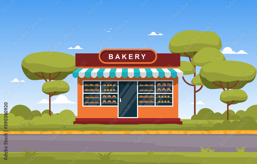 Showcase Bakery Shop Food Store Facade Street Cartoon Illustration ...