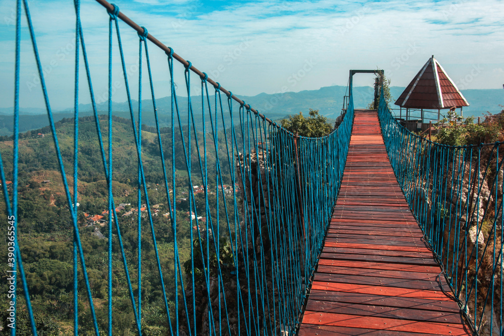 Hanging bridge that connecting two hills of rock at Stone Garden ...