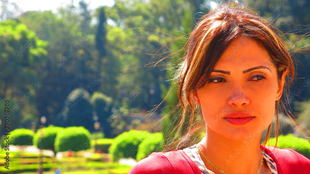 Brazilian top model in red dress Stock Photo | Adobe Stock