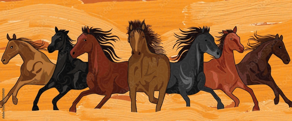 Seven Running Horses Painting Stock Vector | Adobe Stock