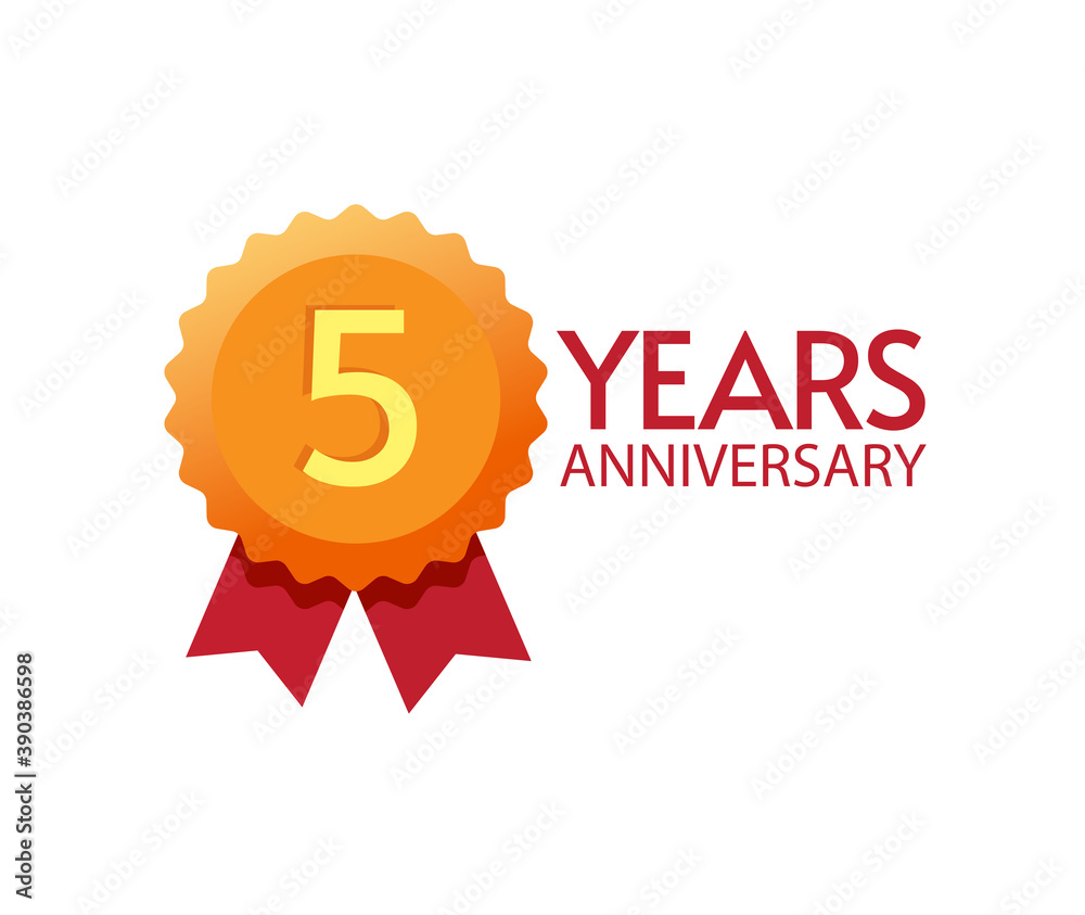 5 years anniversary icon badge vector flat symbol, 5th number on modern ...
