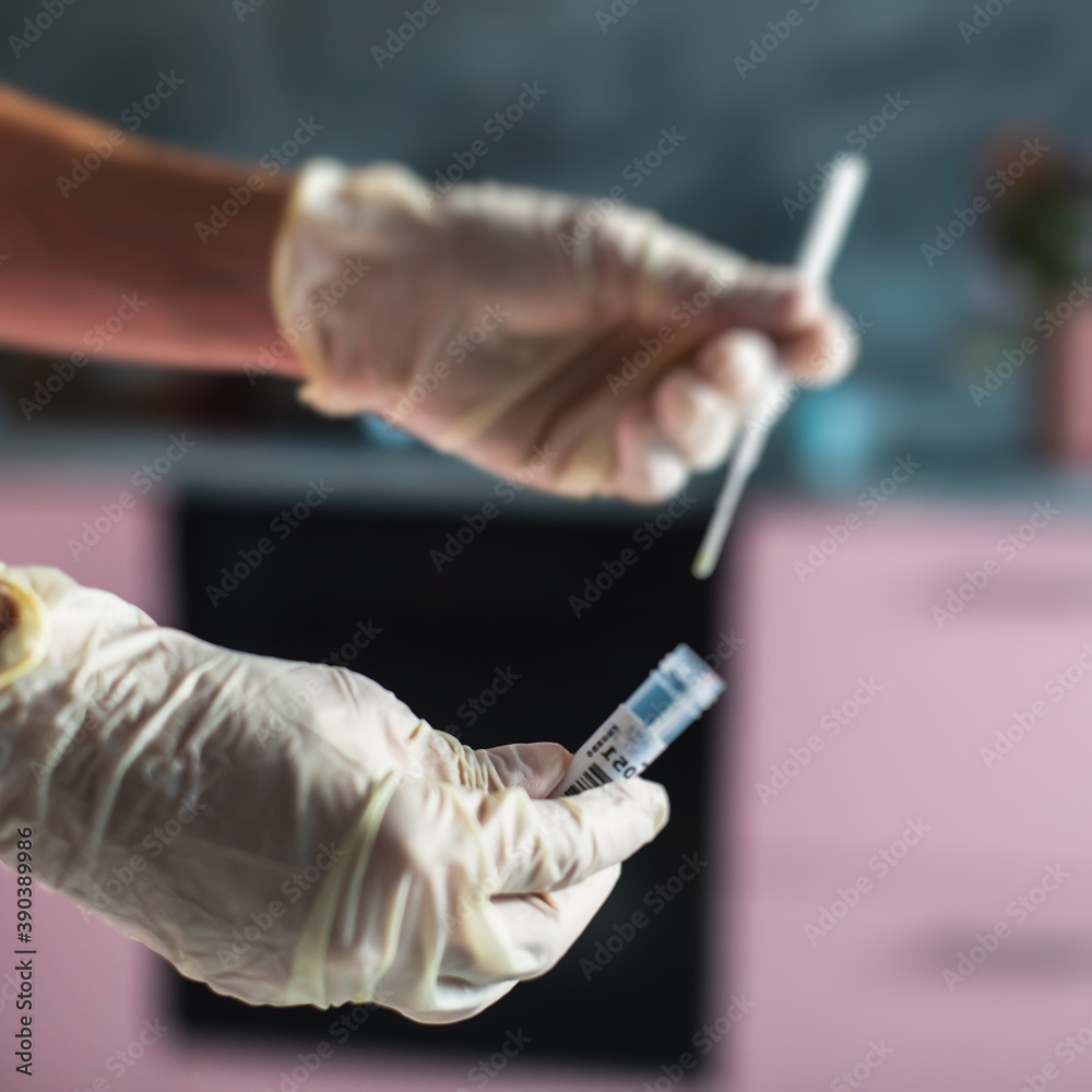 Process of coronavirus testing examination at home, COVID-19 swab ...